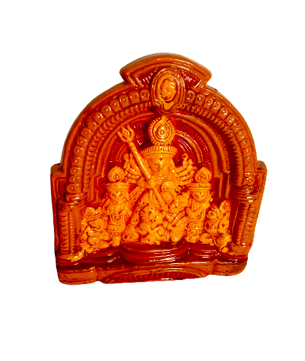 Terracotta Maa Durga Family L 12cm X W 11.5cm X H 2cm, Color Yellow ...