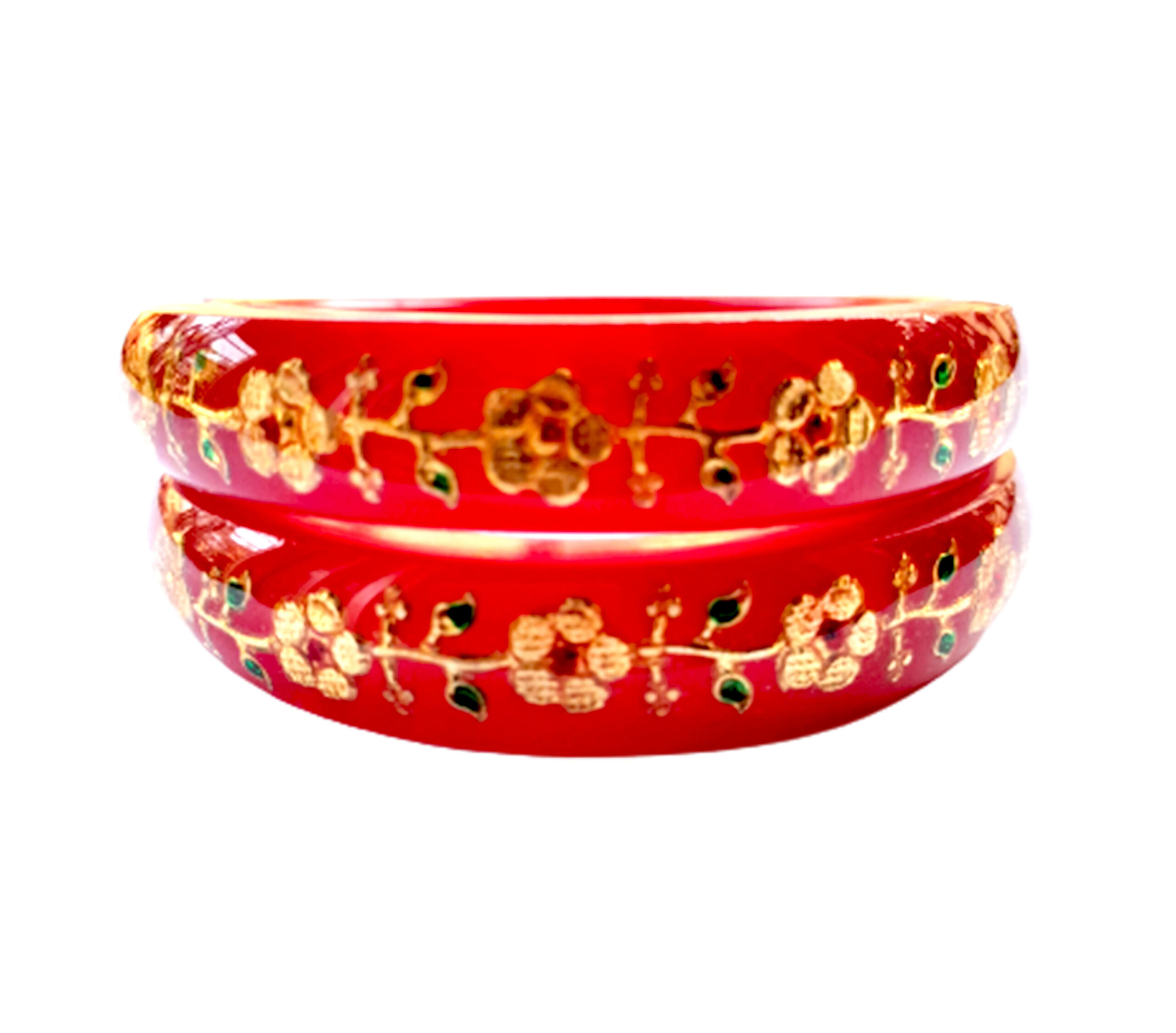 Laminated Gold Plated Acrylic Pola Red Bangle Set Pack of 2 - Bovzen®