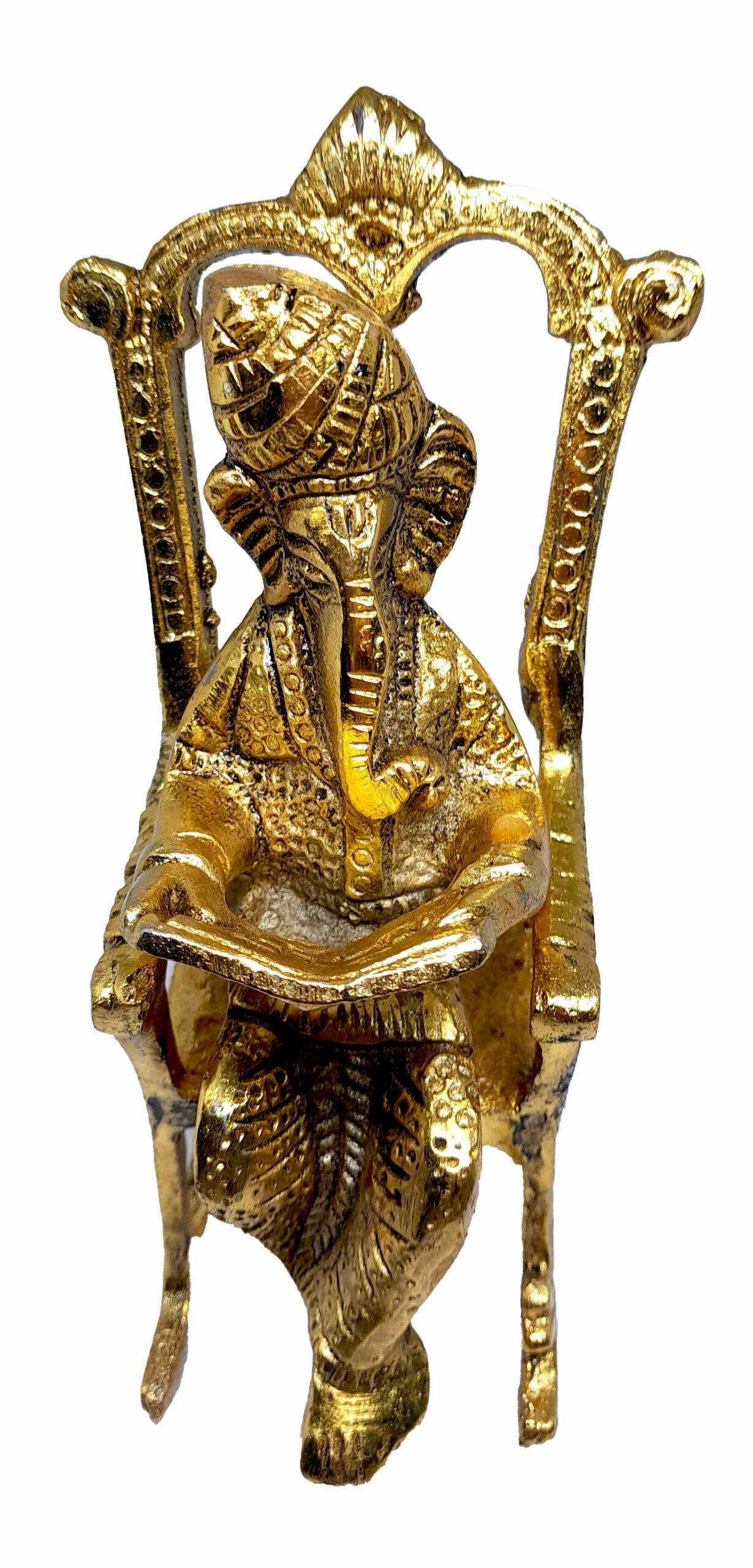 Aluminium Lord Ganesh Statue Sitting on Chair – 15 cm