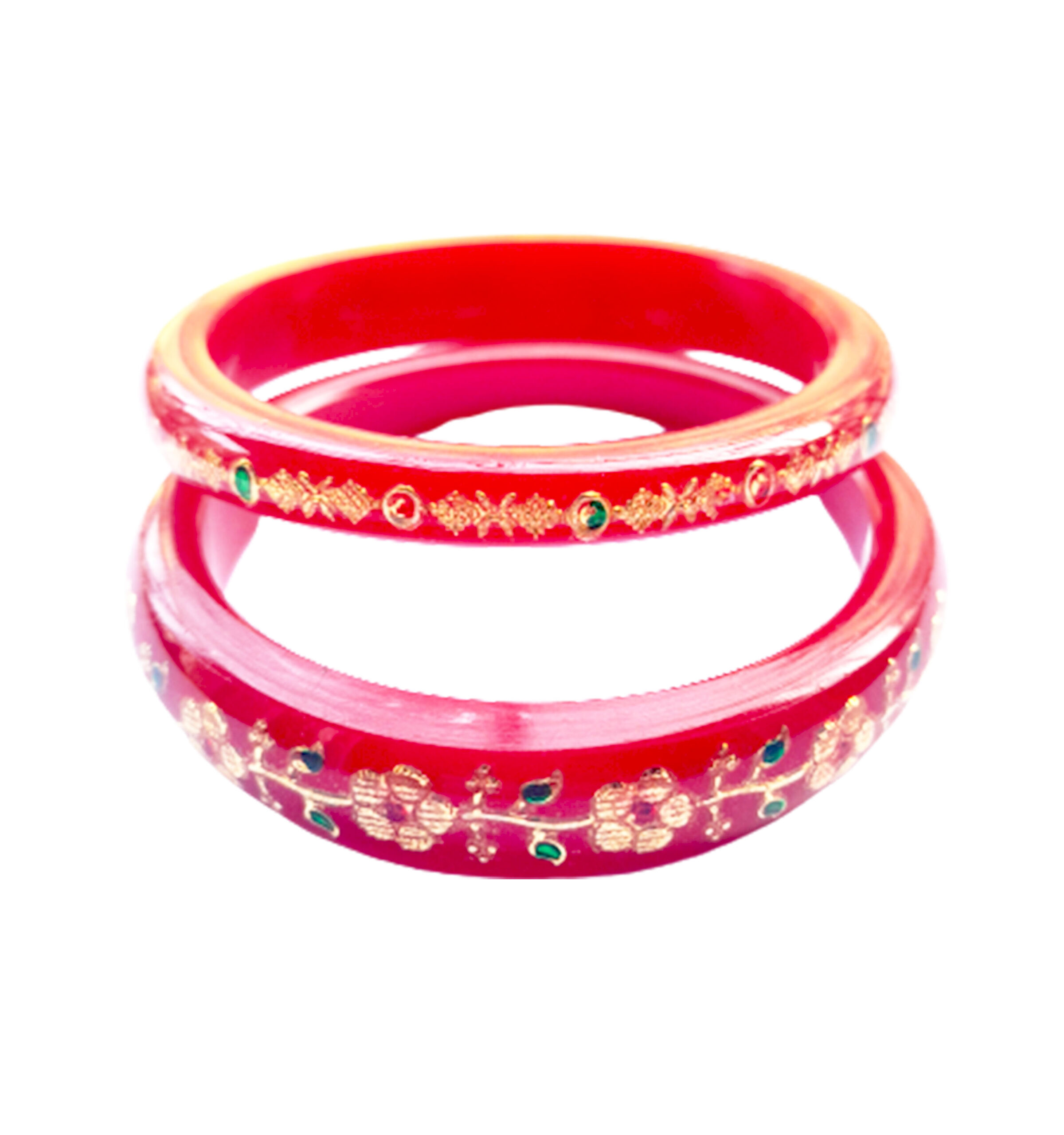 Laminated Gold Plated Acrylic Pola Red Bangle Set Pack of 2 - Bovzen®