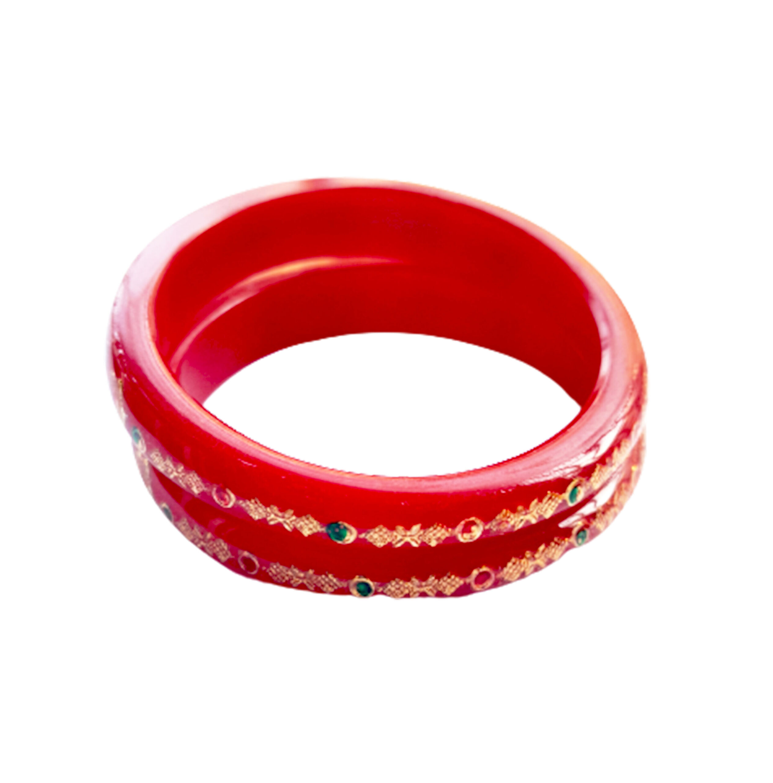 Laminated Gold Plated Acrylic Pola Red Bangle Set Pack of 2 - Bovzen®
