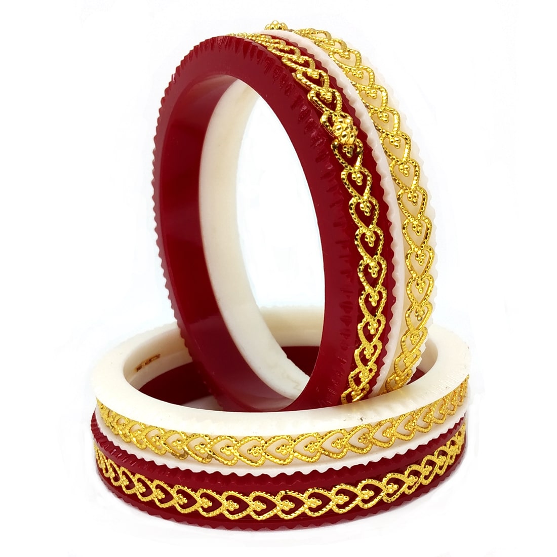 Plastic & Non-precious Metal Gold Plated and Shakha Pola Bangle Set for ...