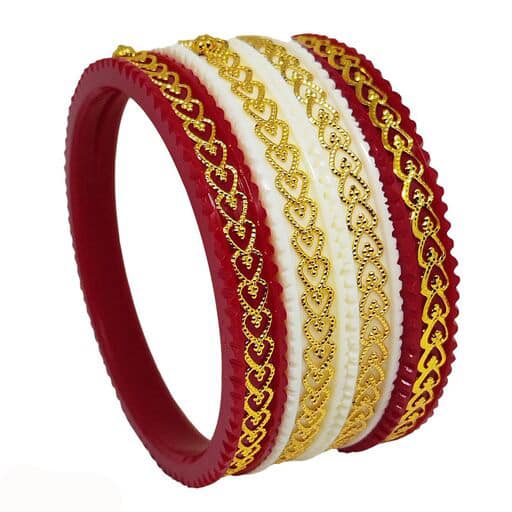 Plastic & Non-precious Metal Gold Plated and Shakha Pola Bangle Set for ...