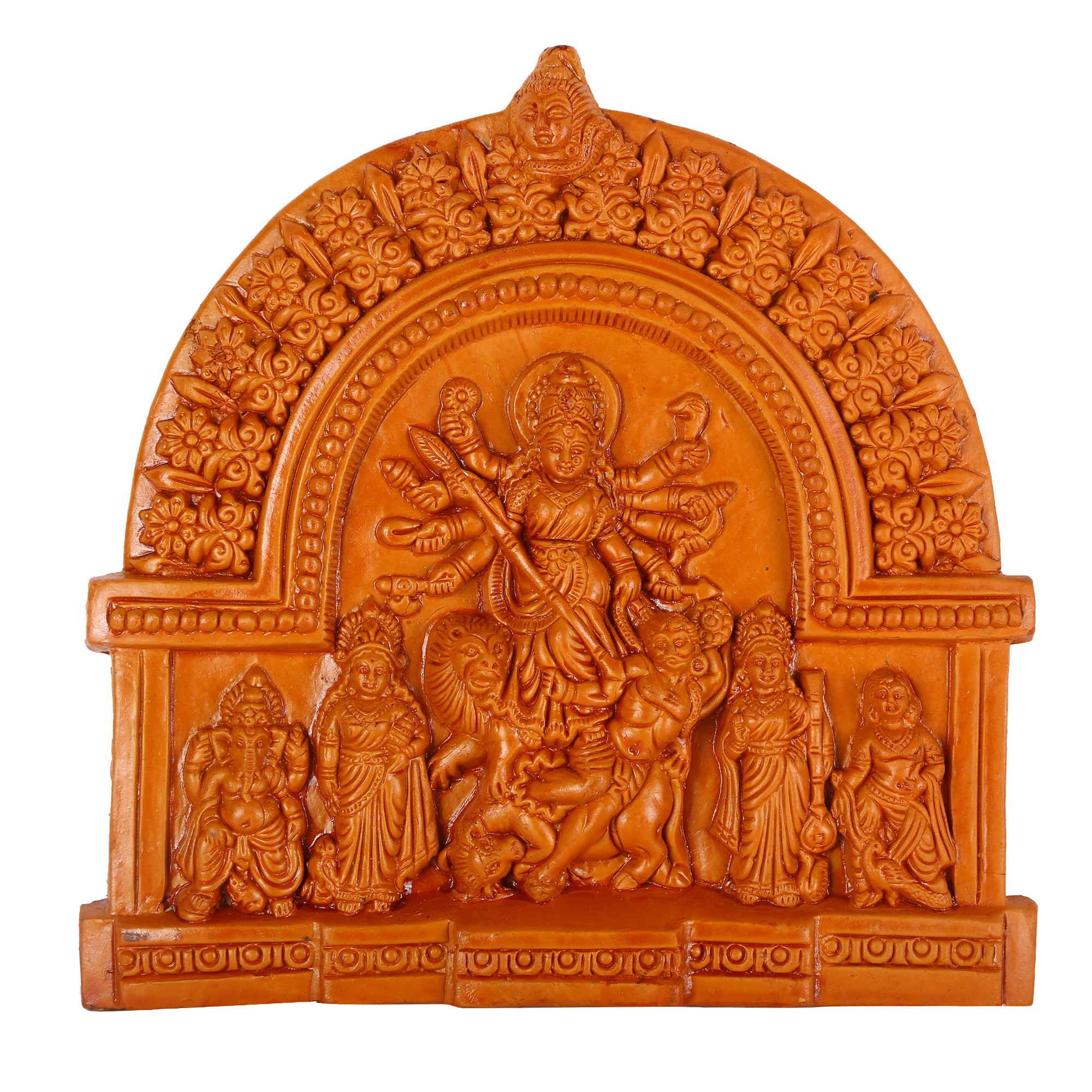Handmade Terracotta Maa Durga Idol with Family, Lion & Asura