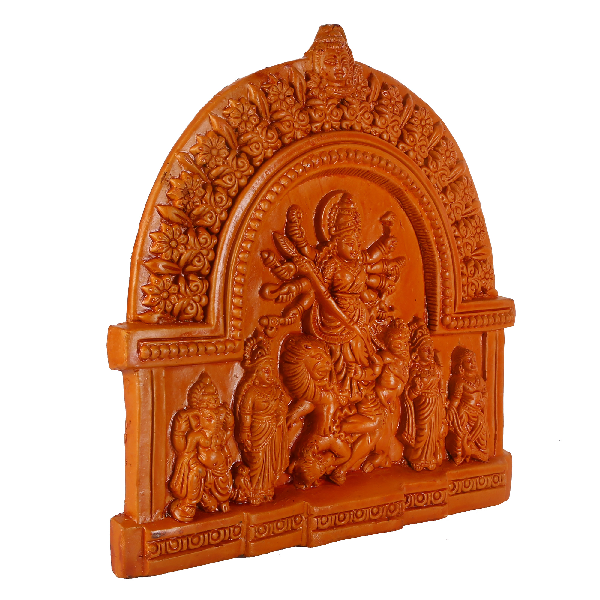 Handmade Terracotta Maa Durga Idol with Family, Lion & Asura