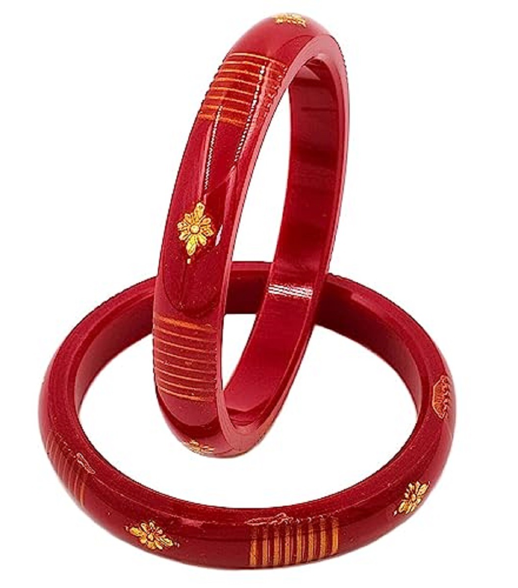 Gold Plated Bengali Bangle Red Pola For Women Pack of 2 - Bovzen®